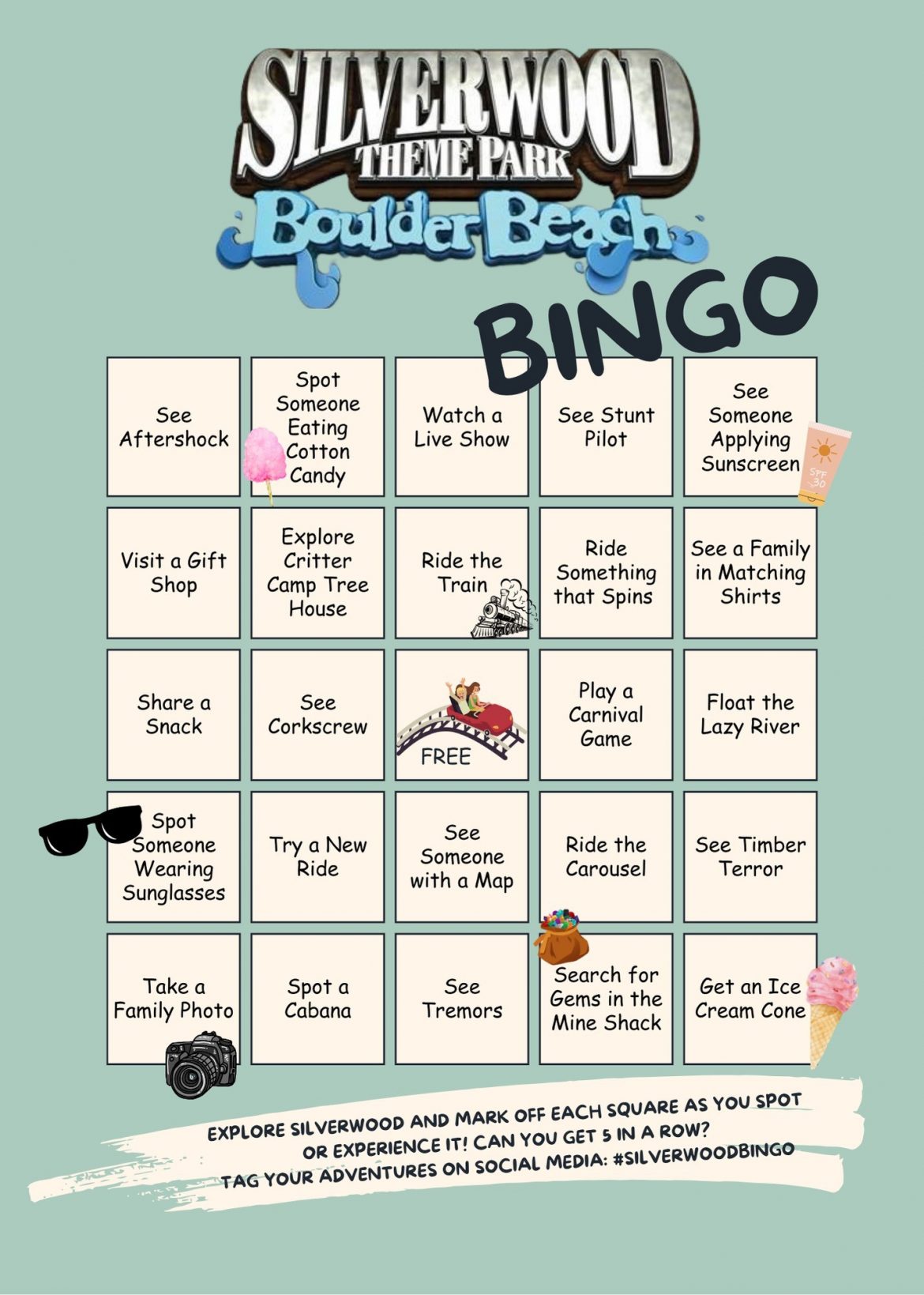 Family Adventure Bingo at Silverwood & Boulder Beach! - Silverwood Express